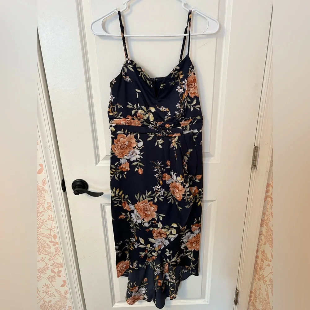 Lulus | Dresses | Lulus Navy Blue Floral Print Tulip Skirt Midi Dress ...